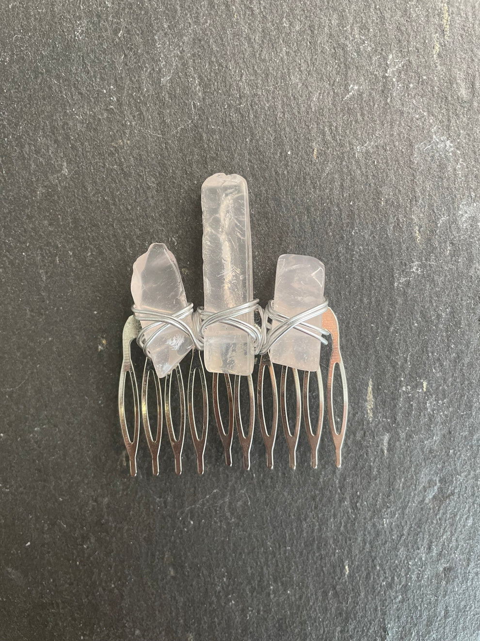 Crystal Comb Silver & Rose Quartz – Crystal Diva Sunshine Coast