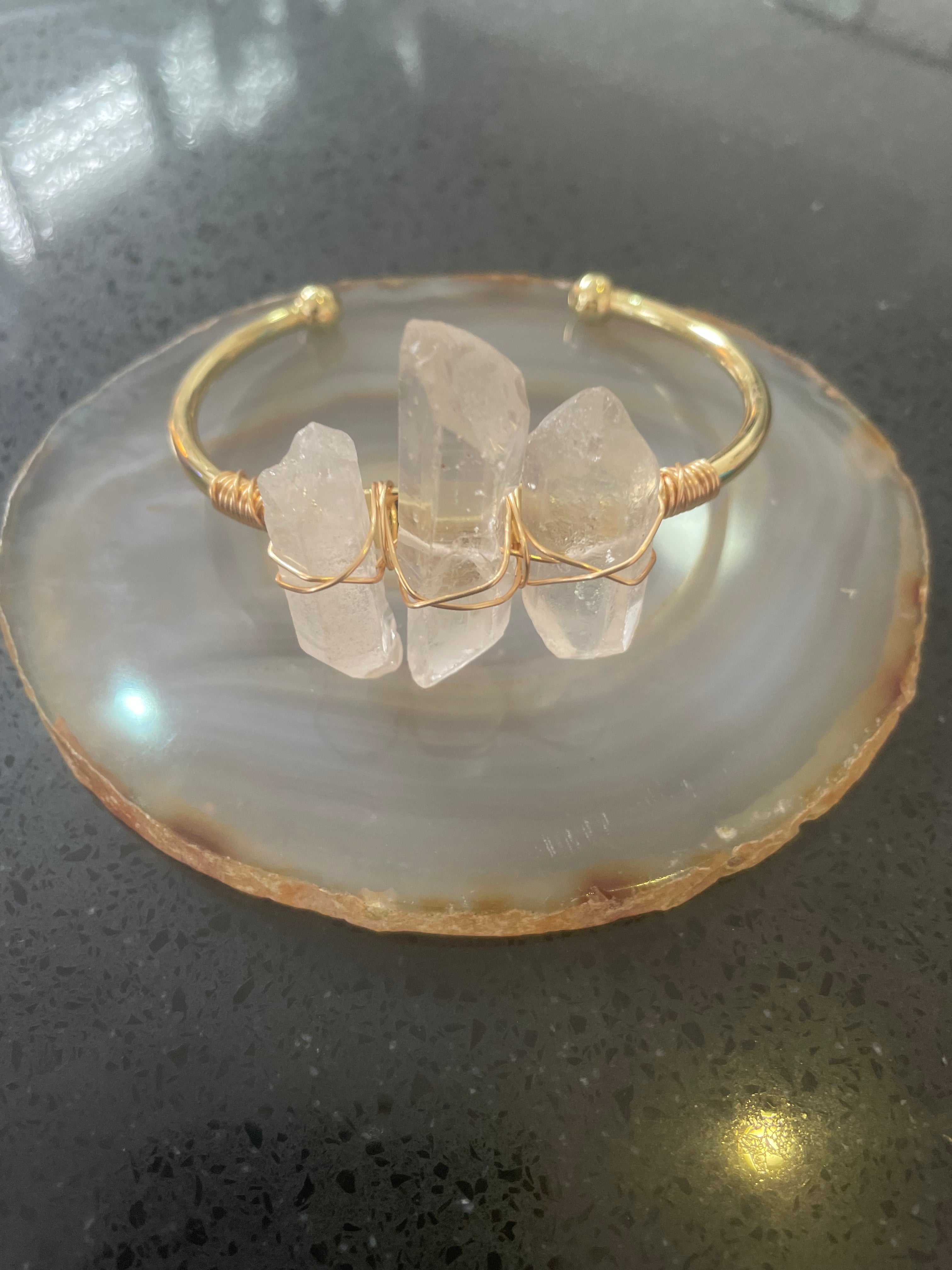 Crystal Cuff Gold & Clear Quartz – Crystal Diva Sunshine Coast